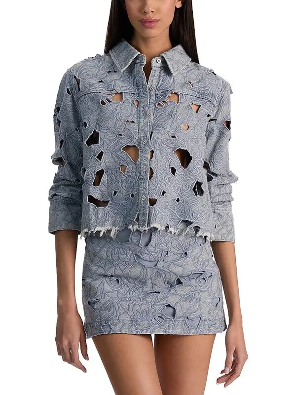 Alice + Olivia Finely Laser Cut Denim Shirt - Rockstblue