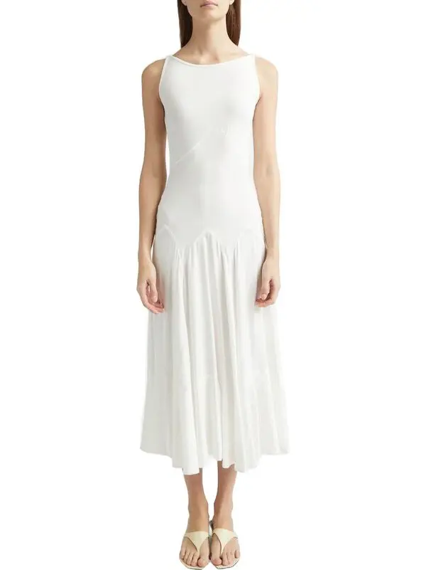 EMILY DAWN LONG Bias Cut Jersey Midi Dress - White
