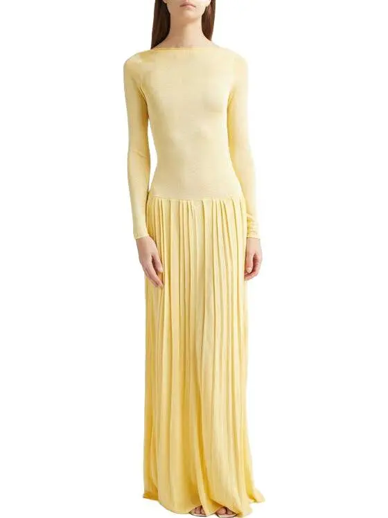 EMILY DAWN LONG Kingsley Pleated Column Dress - Butter