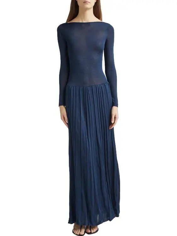 EMILY DAWN LONG Kingsley Pleated Column Dress - True Navy