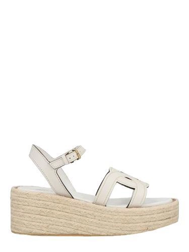TOD'S Calfskin Espadrille Wedge Sandals - Ivory