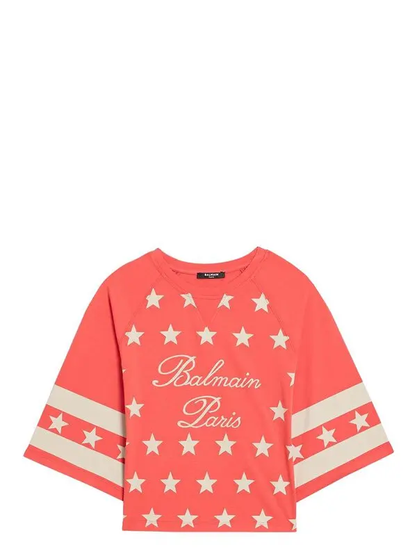Balmain Printed Cotton-jersey T-shirt - Coral