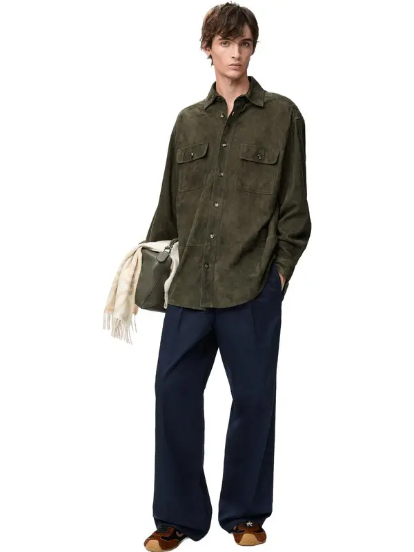 Loewe Overshirt In Suede Leather Skin - Khaki Green