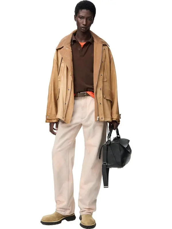 Loewe Short Parka In Nappa Lambskin And Cotton - Camel