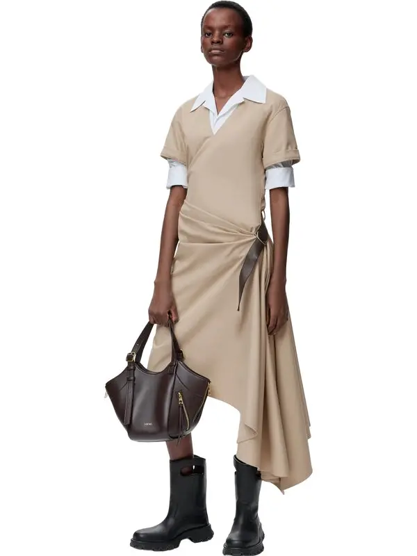 Loewe Belted Cotton And Silk Dress - Beige