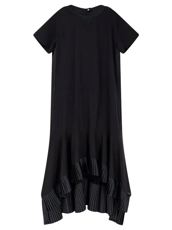 Sacai Cotton Dress With Pleated Inserts - Black