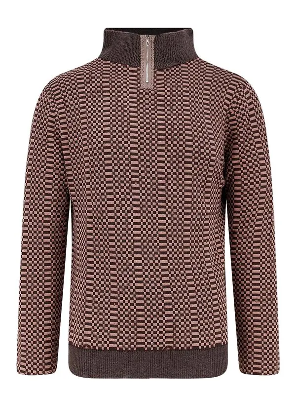 Enfants Riches Déprimés Geometric Inlay Polo Sweater - Brown