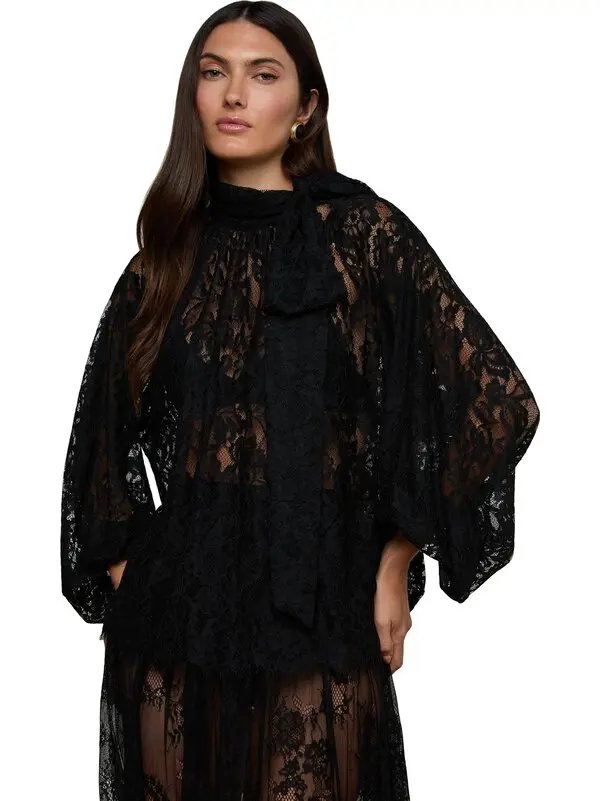 L'Agence Rhett Oversized Lace Blouse - Black