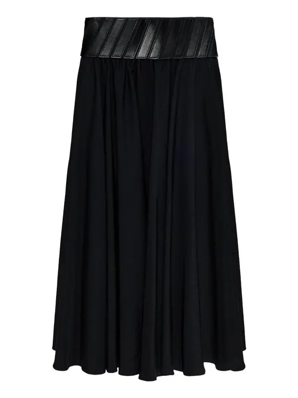 Alaïa Flared Midi Skirt With Leather Waistband - Black