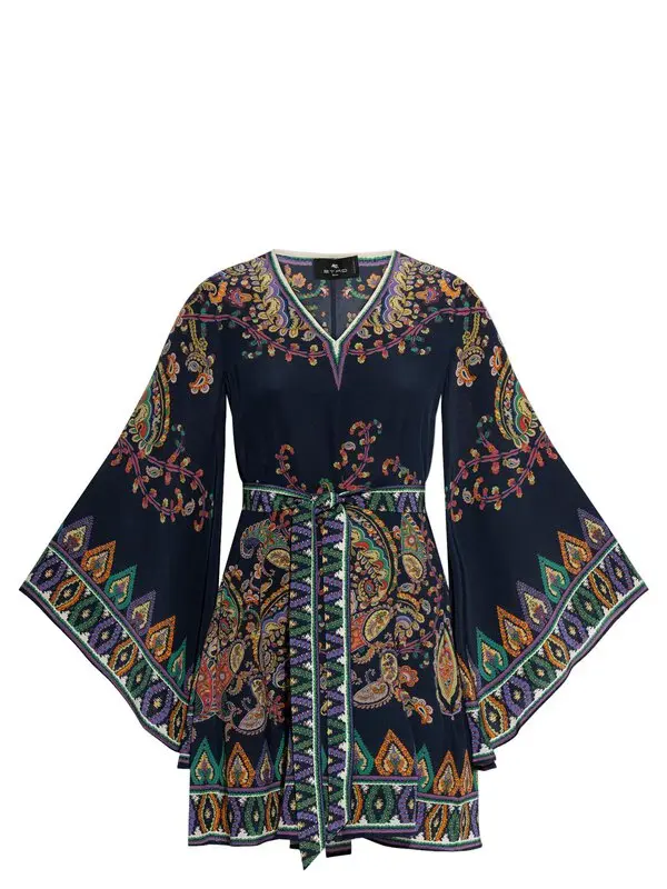 Etro Silk Dress With Belt - Navy Blue