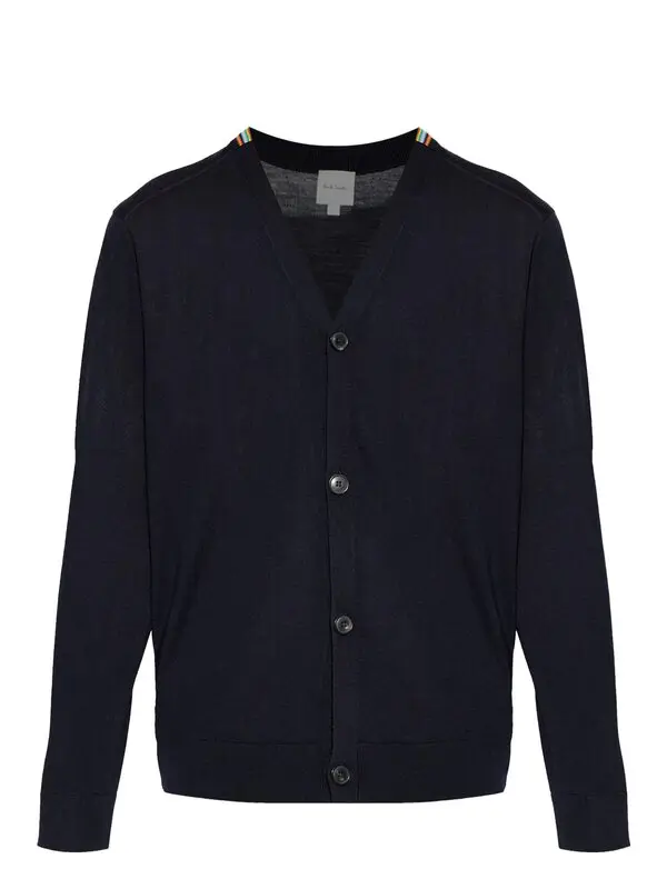 Paul Smith Wool V-neck Cardigan - Navy Blue