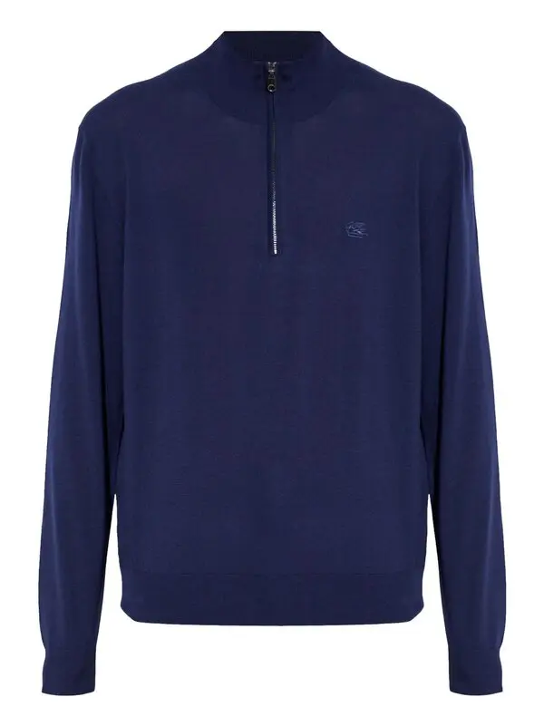 Etro Sweater With Embroidered Logo - Navy Blue