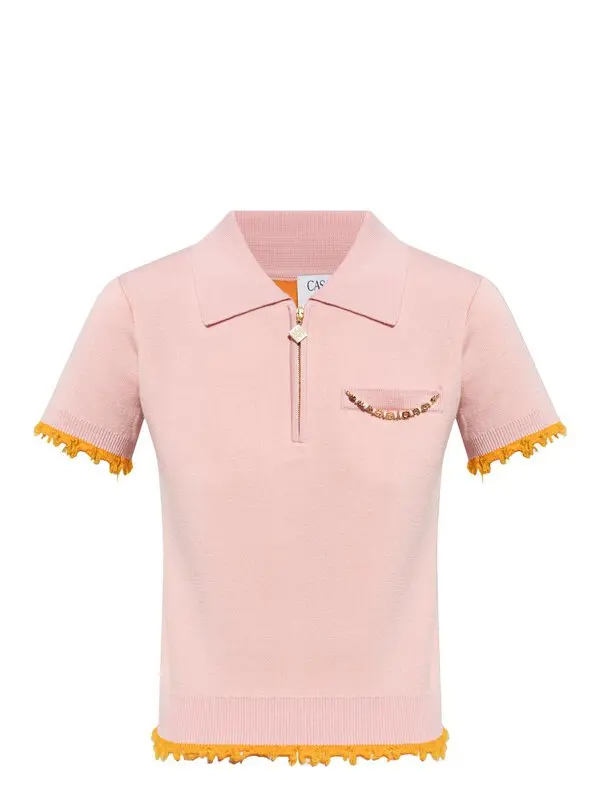 Casablanca Wool Polo With Raw Finish - Pink