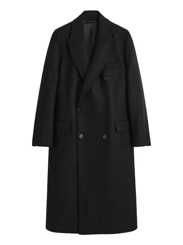 Cos Double-breasted Wool Long Coat - Black