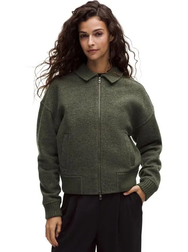 Lululemon Wool-blend Bomber Jacket - Heathered Olive Brown