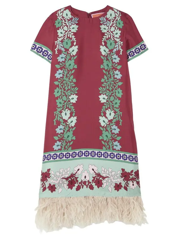 La DoubleJ Swing Feather-trimmed Mini Dress - Multi