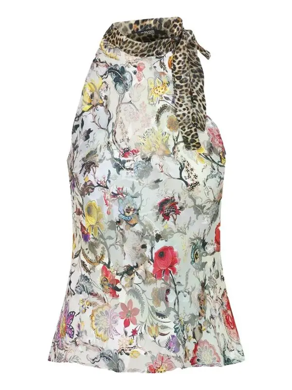 Roberto Cavalli Contrast-print Top - White
