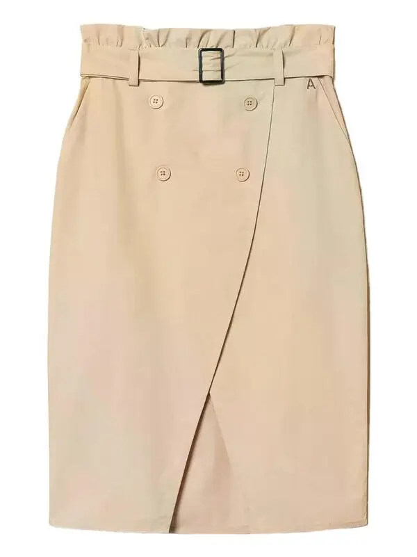 TWINSET Belted Poplin Midi Skirt - Neutrals