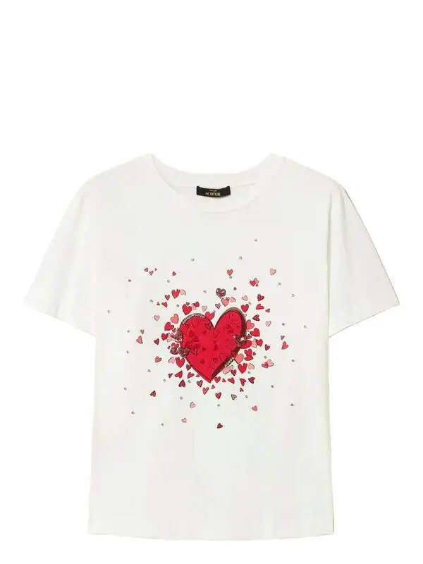 TWINSET Heart-print Rhinestone T-shirt - White