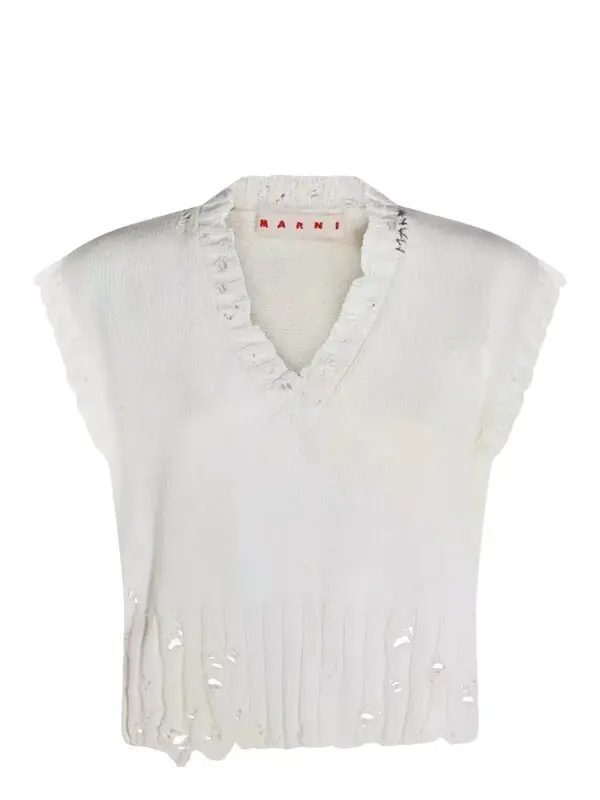 Marni V-neck Distressed Top - White