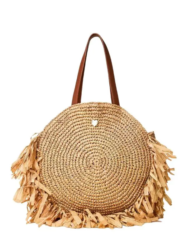 TWINSET Raffia Fringed Tote Bag - Neutrals