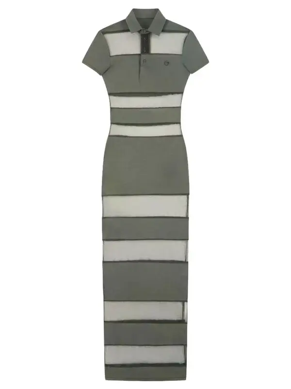 Coperni Maxi Sheer Striped Polo Dress - Green