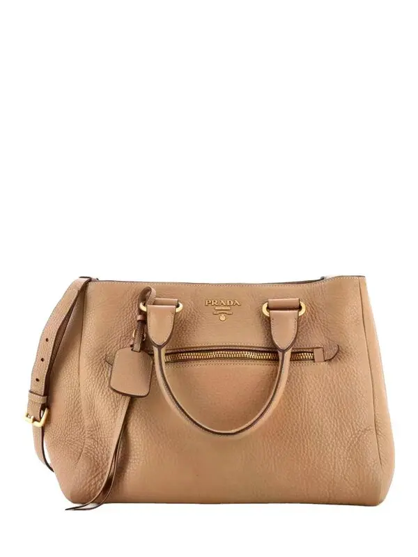 Prada Front Pocket Convertible Vitello Phenix Medium Shoulder Bag - Brown