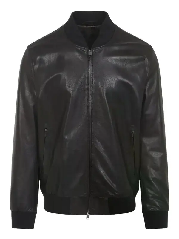 Brioni Zip Leather Bomber Jacket - Brown