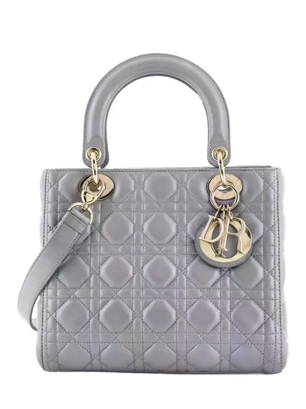 Dior Lady Bag Cannage Quilt Metallic Leather Medium Satchel - Grey