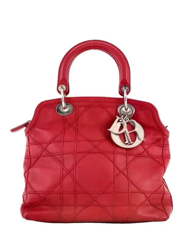 Dior Granville Cannage Quilt Leather Small Satchel - Red