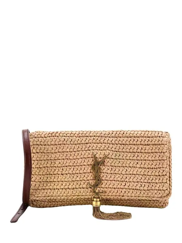 Saint Laurent Kate 99 Tassel Flap Woven Raffia Medium Shoulder Bag - Neutrals