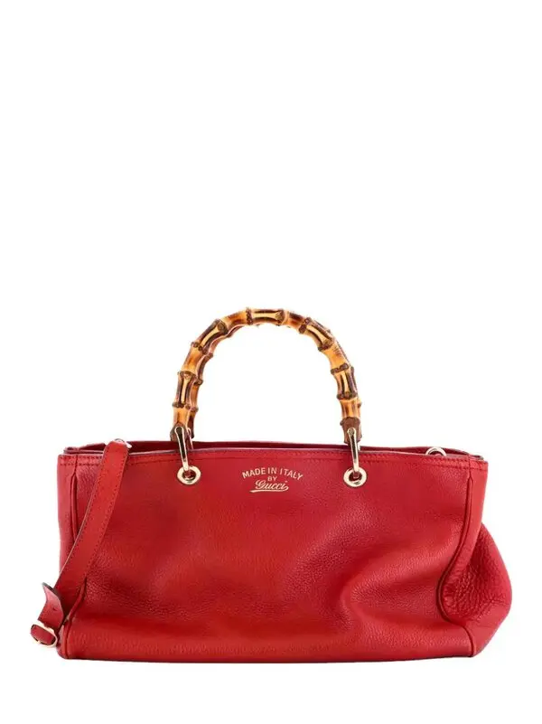Gucci Bamboo Shopper Leather Medium Tote Bag - Red