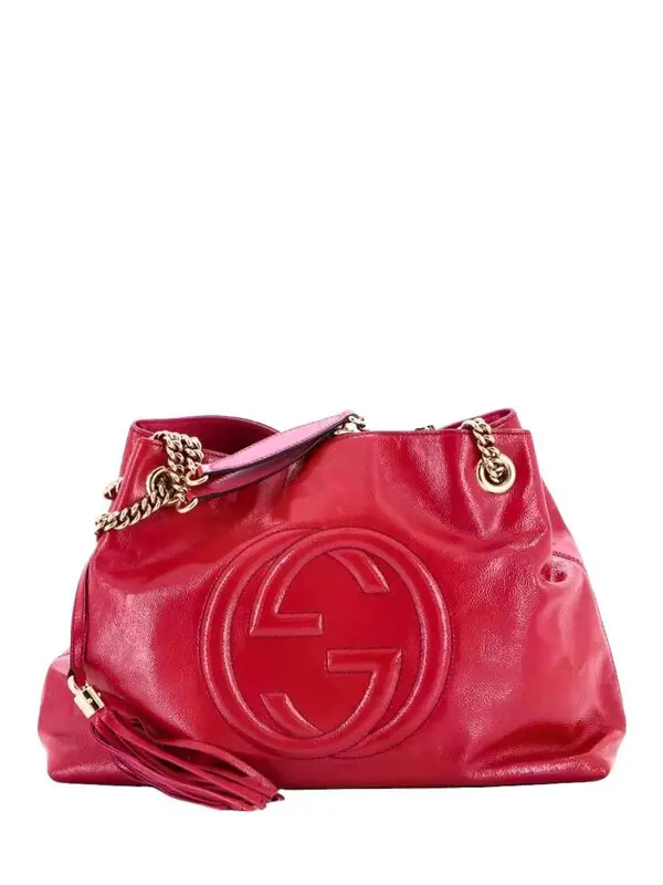 Gucci Soho Chain Strap Shoulder Bag Patent Medium Tote - Pink