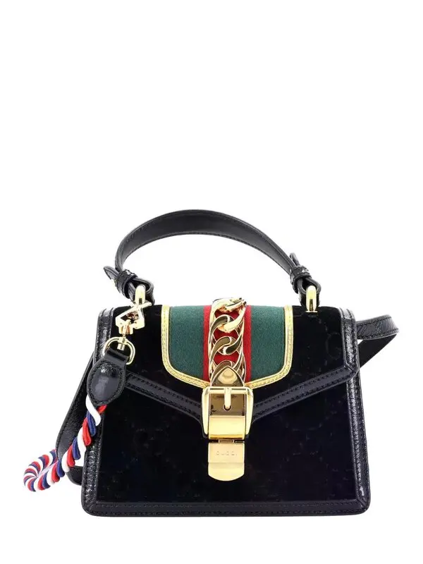 Gucci Sylvie Top Handle Gg Velvet Mini Satchel - Black