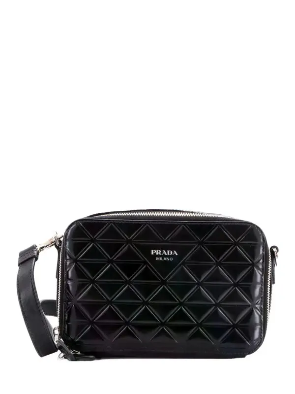 Prada Brique Embossed Leather Camera Crossbody Bag - Black