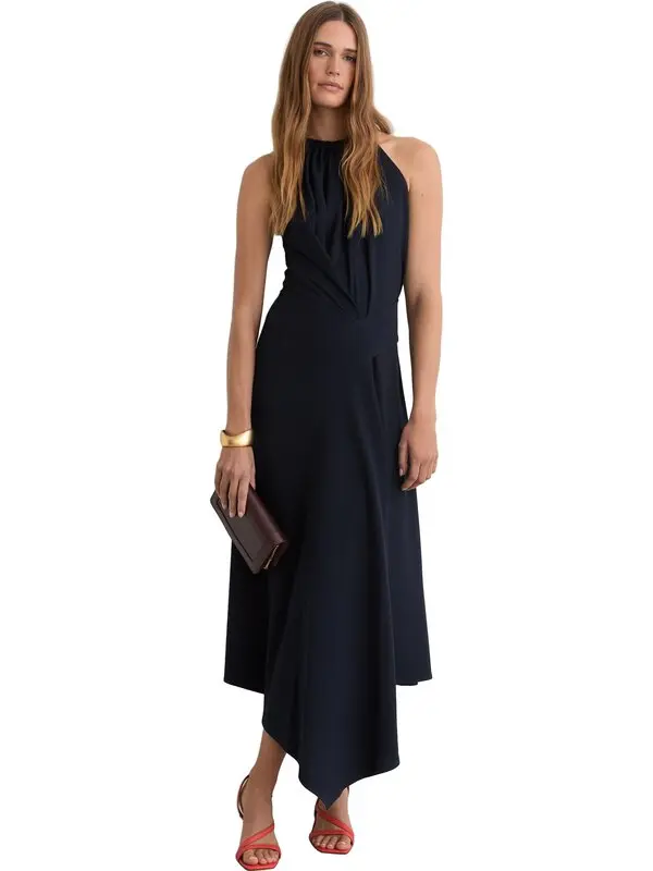 REISS Maeve Drape-detail Sleeveless Midi Dress - Navy