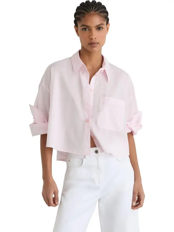 REISS Solenge Cropped Long-sleeve Shirt - Pink