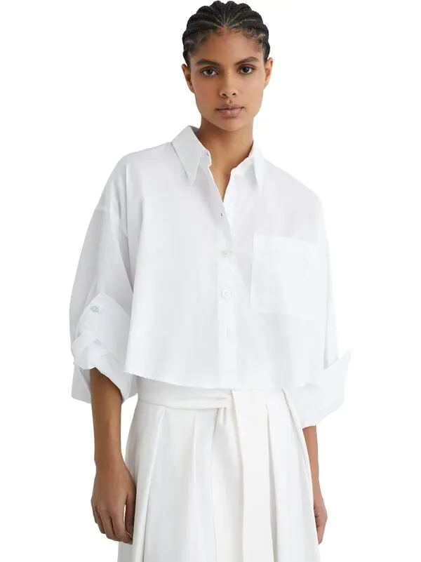 REISS Solenge Cropped Long-sleeve Shirt - White