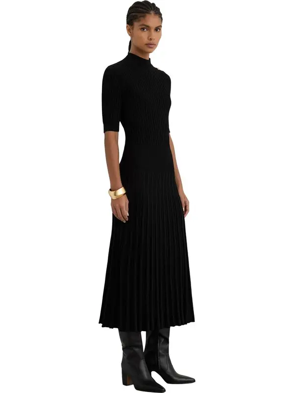 REISS Harriet Button-detail Knitted Midi Dress - Black