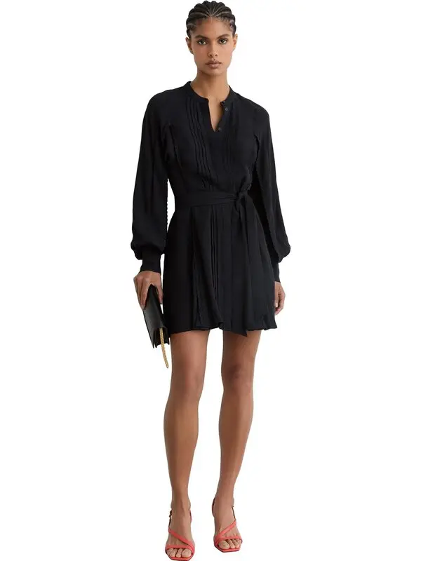 REISS Eliana Embroidered-trim Belted Mini Dress - Navy