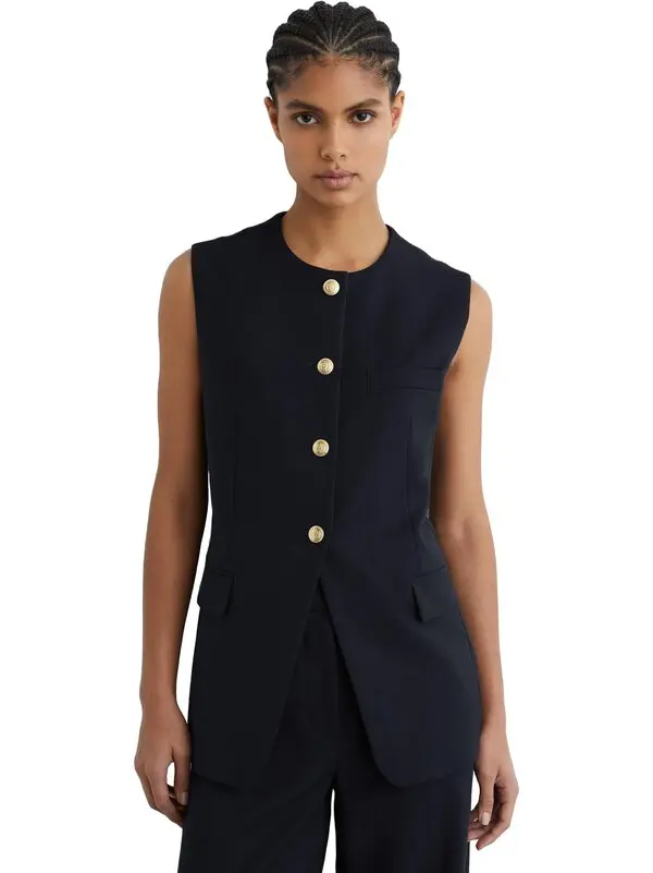 REISS Gabi Button-through Longline Waistcoat - Navy