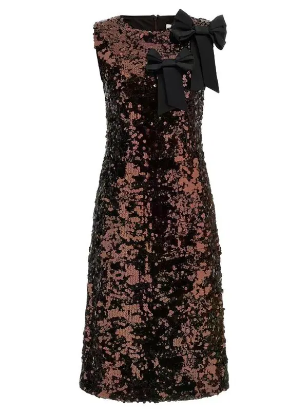 GANNI Sequined Bow Midi Dress - Brown