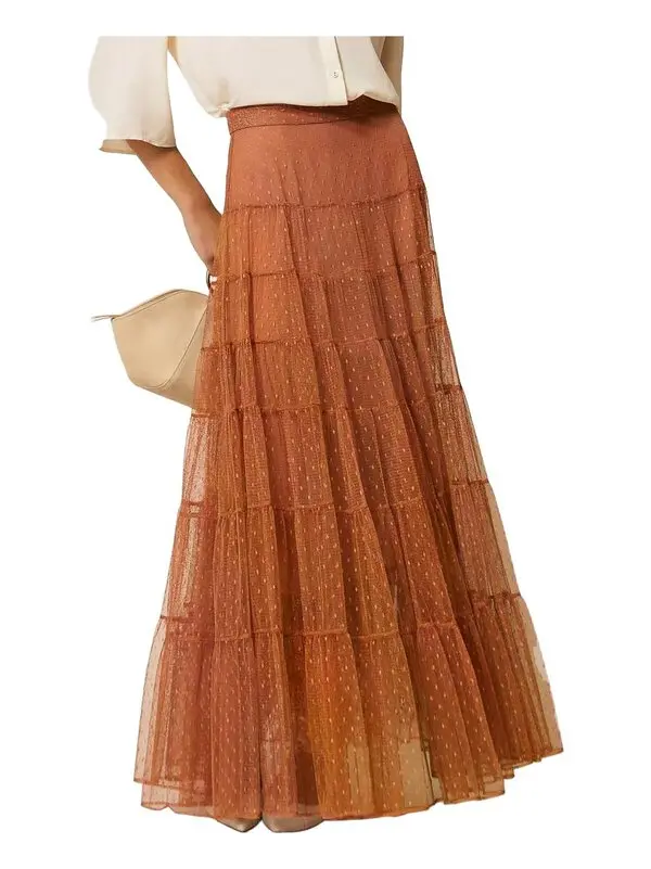 TWINSET Tiered Tulle Maxi Skirt - Brown