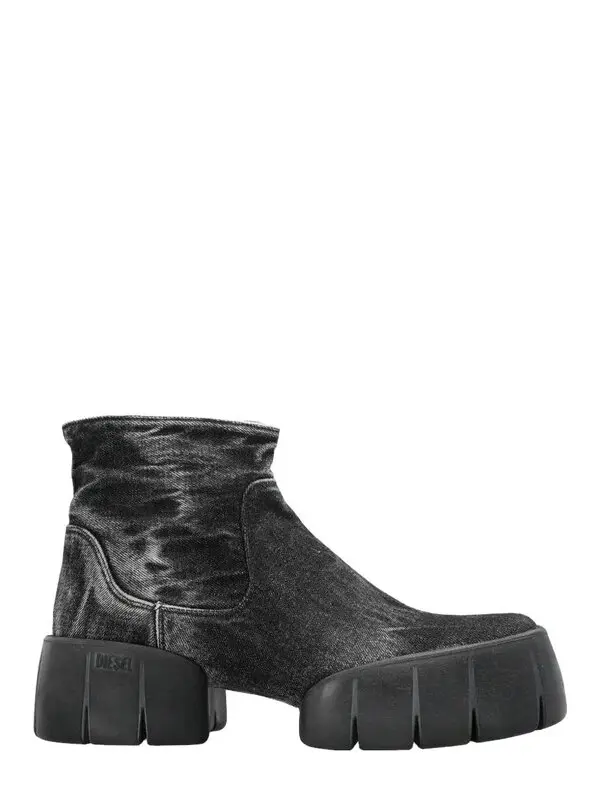 DIESEL® D-tex Ankle Boots In Distressed Denim - Black