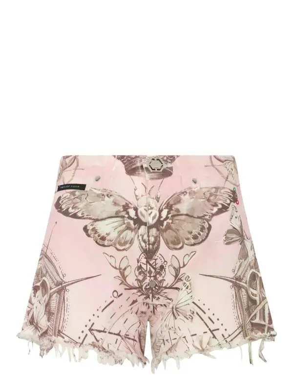 Philipp Plein Butterfly Tattoo Frayed Shorts - Pink