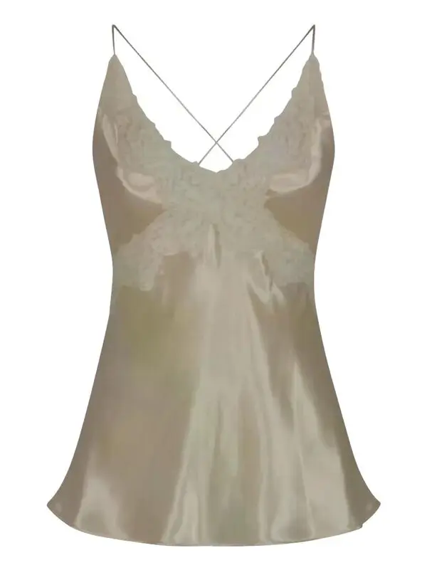 Alberta Ferretti Lace-trim Cross-back Top - White