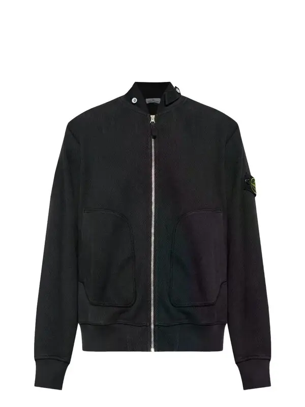 Stone Island Logo-patch Zip-up Sweatshirt - Black