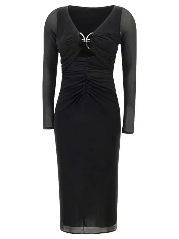 Blumarine Butterfly-clasp Ruched Midi Dress - Black