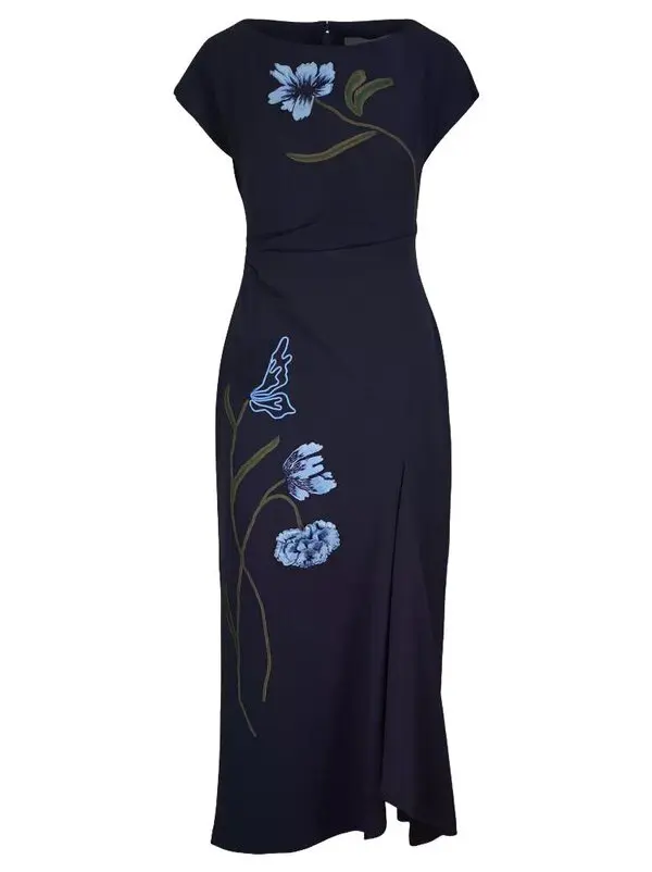Lela Rose Floral Slit Dress - Blue