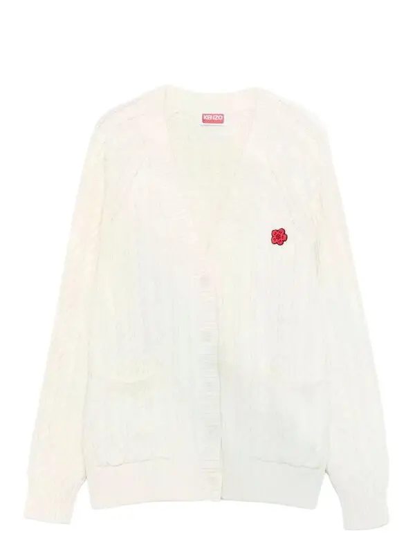 Kenzo V-neck Flower-embroidered Cardigan - Neutrals